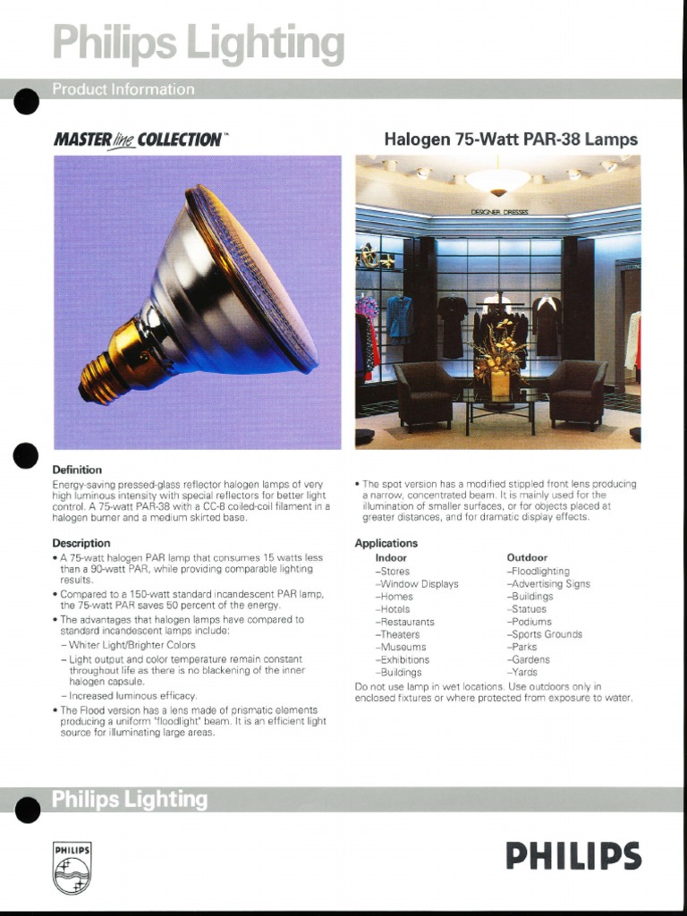 Philips MasterLine PAR-38 75w Halogen Lamp Bulletin 7-92 | PDF ...