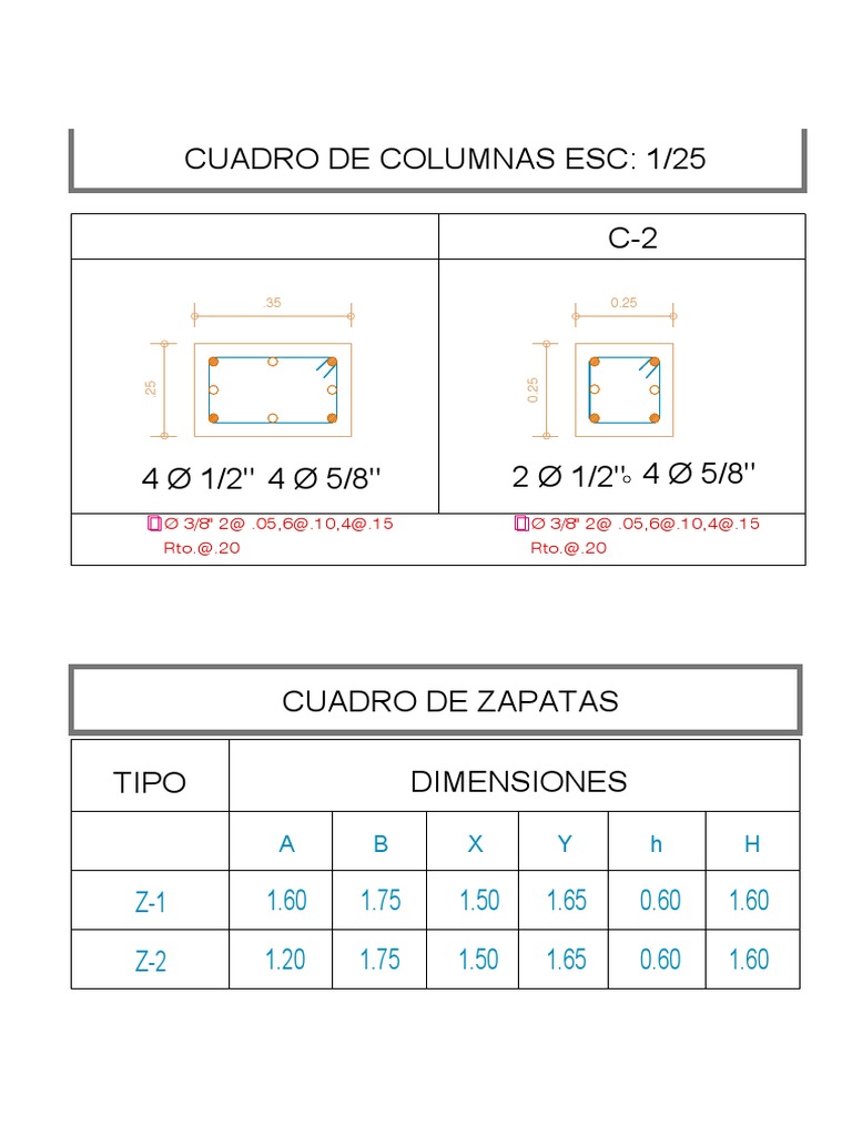 Cuadro de Columnas Esc: 1/25: A B X Y H H | PDF