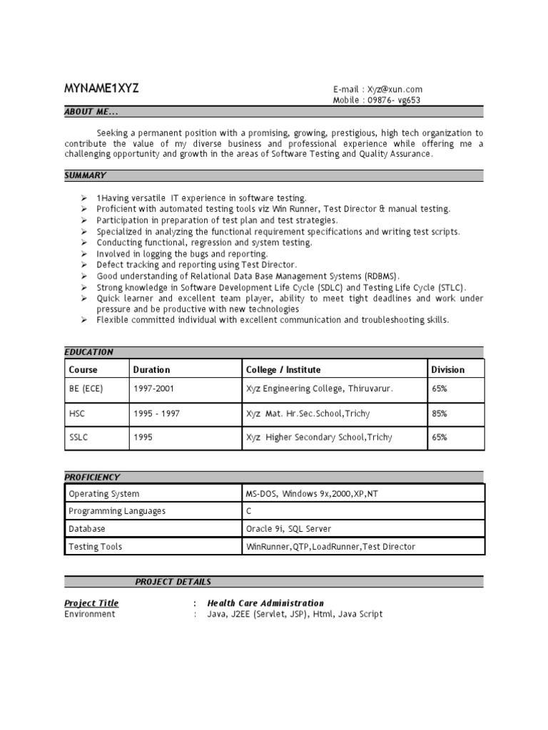 Frehsher Testing Resume Model 106 | PDF