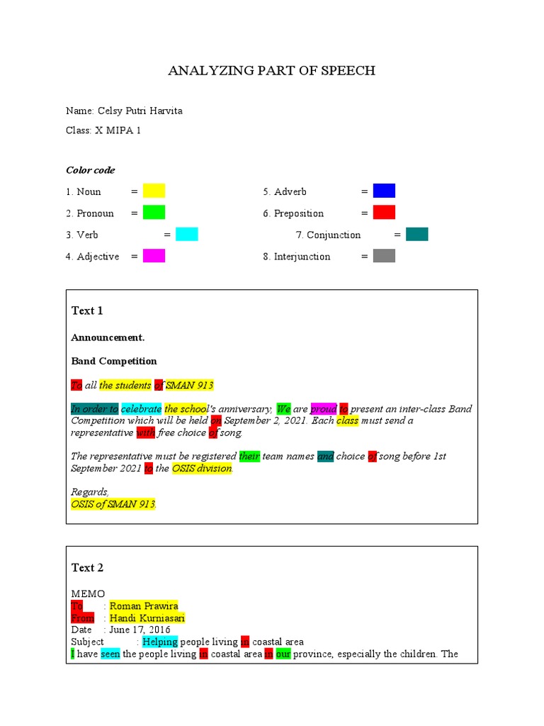 Part of Speech Analysis Guide | PDF