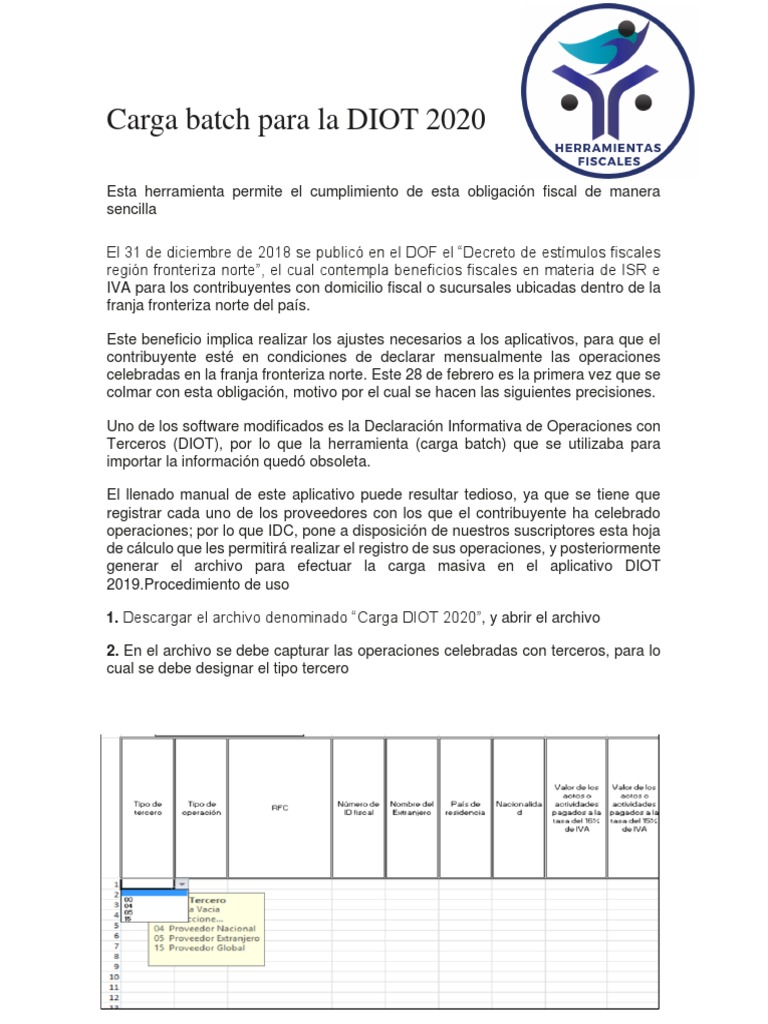 Carga Batch DIOT 2024: Guía y Descarga | PDF | Informática | Software