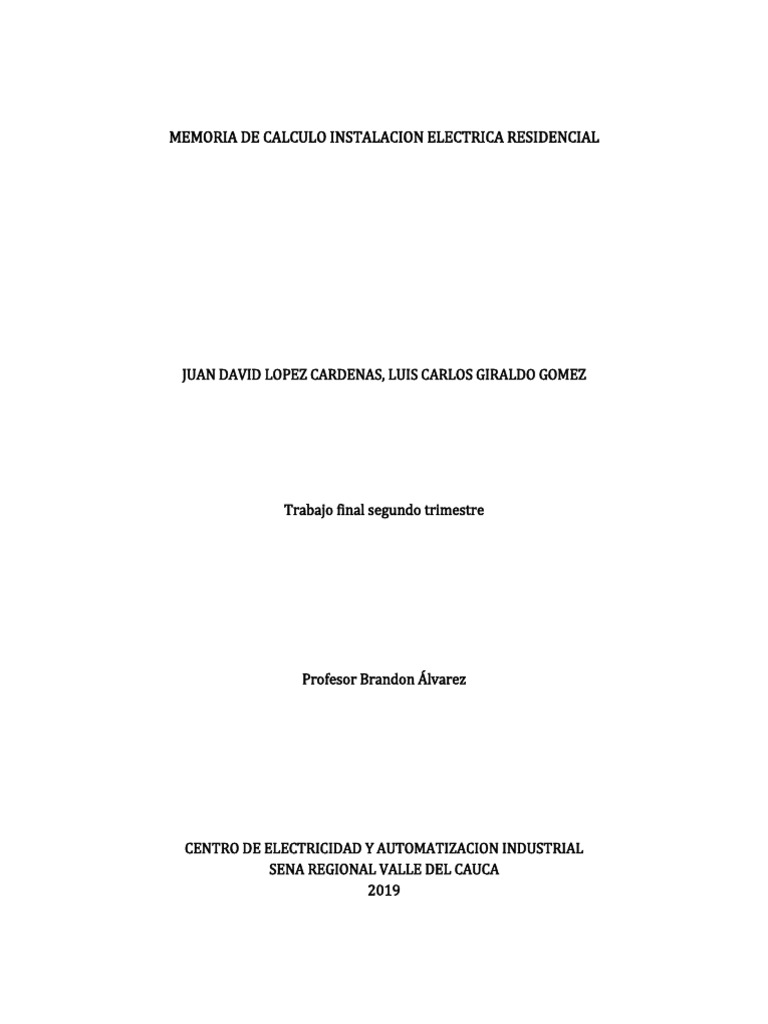 Memoria de Calculo Instalacion Electrica Residencial | Descargar gratis PDF | Corriente ...