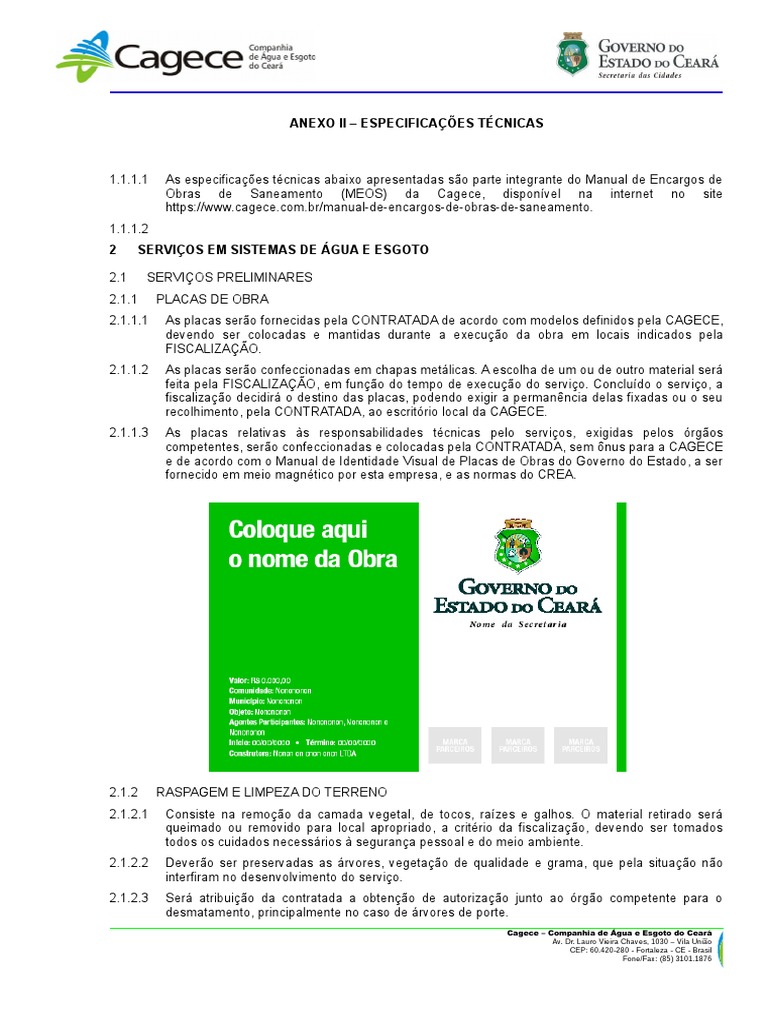 Especificações Técnicas de Obras da Cagece | PDF | Computadores ...
