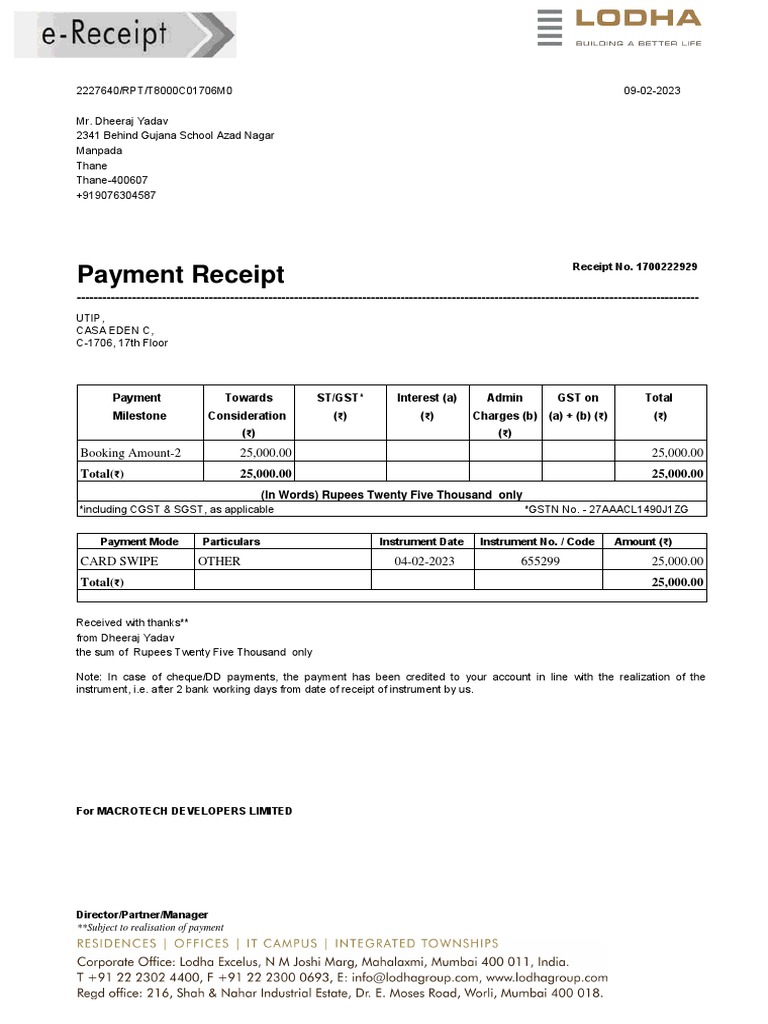 Receipt | PDF | Payments | Cheque