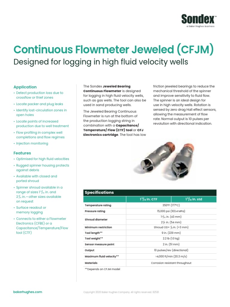Sondex Continuous Flowmeter Jeweled CFJM Spec | PDF | Flow Measurement ...