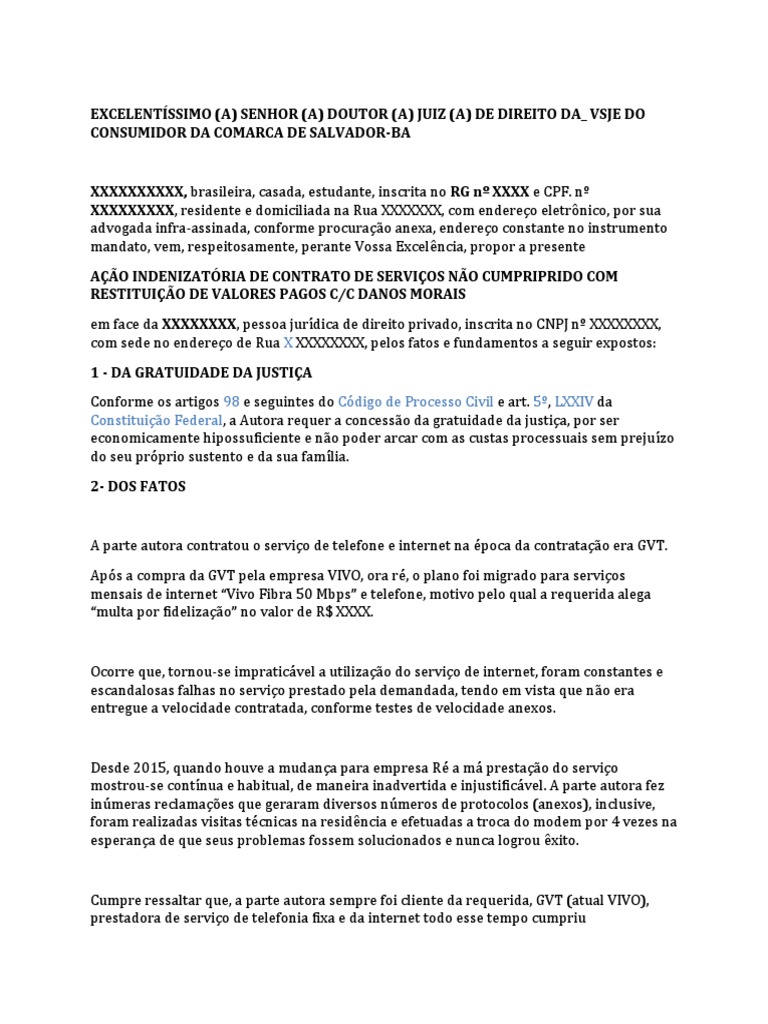 Modelo Acao Indenizatoria Velocidade de Internet Banda Larga | PDF ... Modelo Acao Indenizatoria Velocidade de Internet Banda Larga | PDF ...