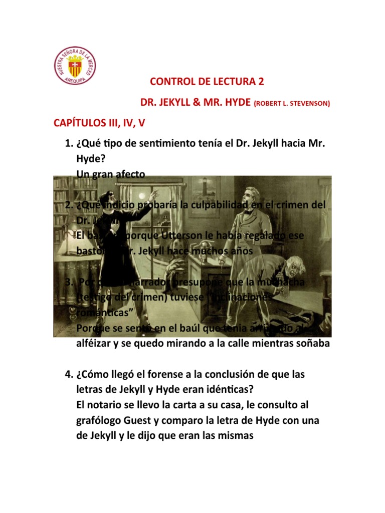 Control de Lectura 2 Dr. Jekyll & Mr. Hyde Capítulos Iii, Iv, V | PDF