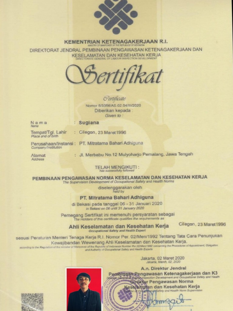 SUGIANA Sertifikat K3 | PDF