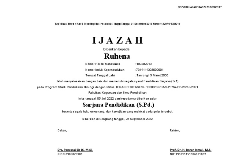 Ijazah Sarjana Pendidikan Ruhena | PDF