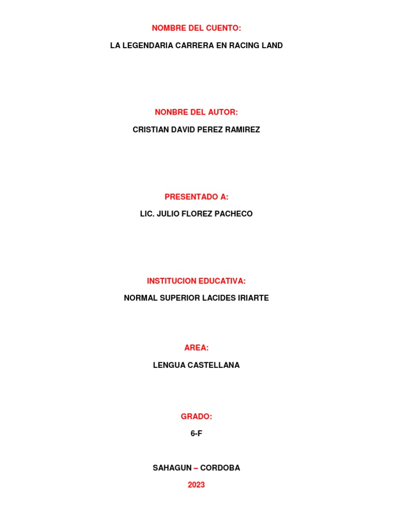 La Legendaria Carrera en Racing Land: Nombre Del Cuento | PDF