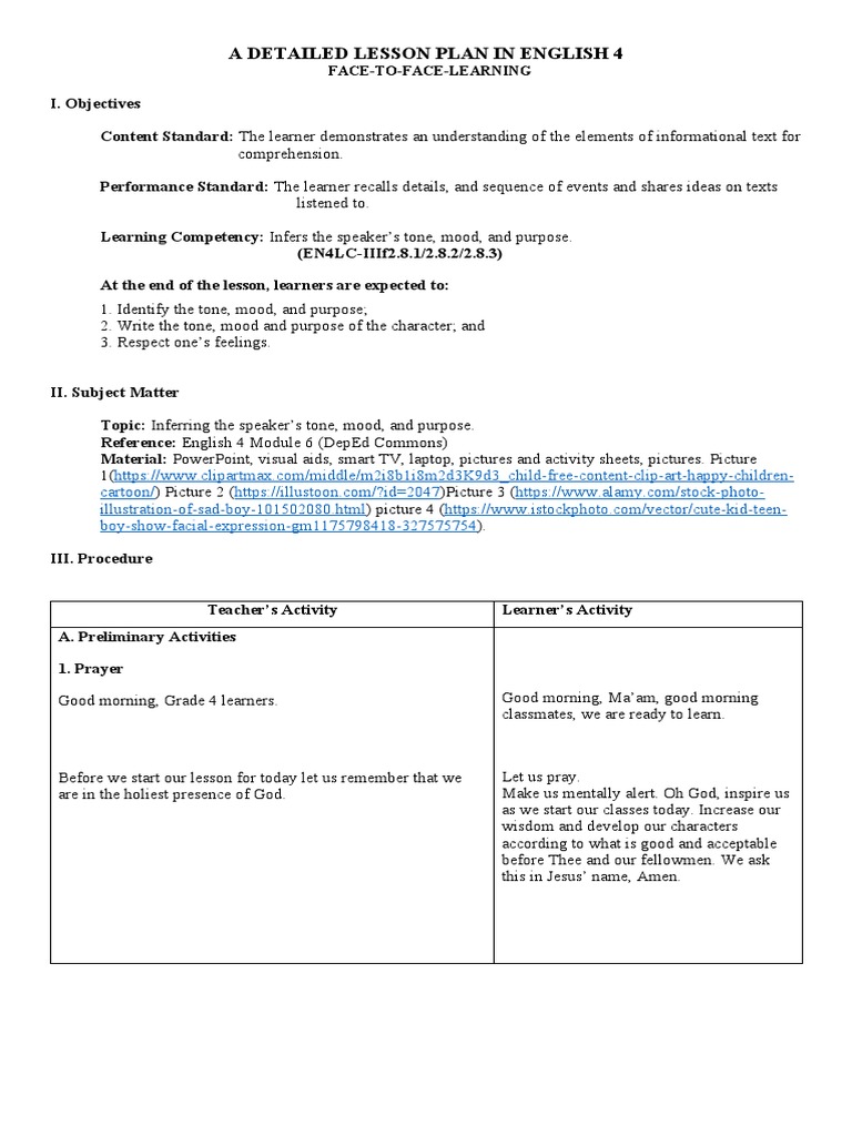 EDITED A Detailed Lesson Plan in English 4F 2 F | PDF | Learning | Mood (Psychology)