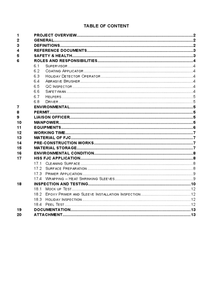 Draft SOP Field Joint Coating Procedure | PDF | Pipe (Fluid Conveyance ...