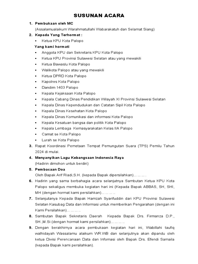 SUSUNAN ACARA Dan DOA | PDF | Kajian Bahasa Asing