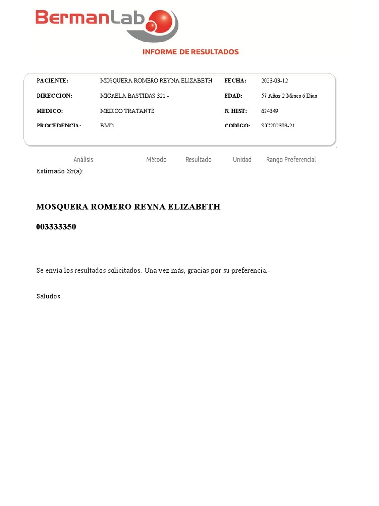 Mosquera Romero Reyna Elizabeth 003333350: Estimado SR (A) | PDF