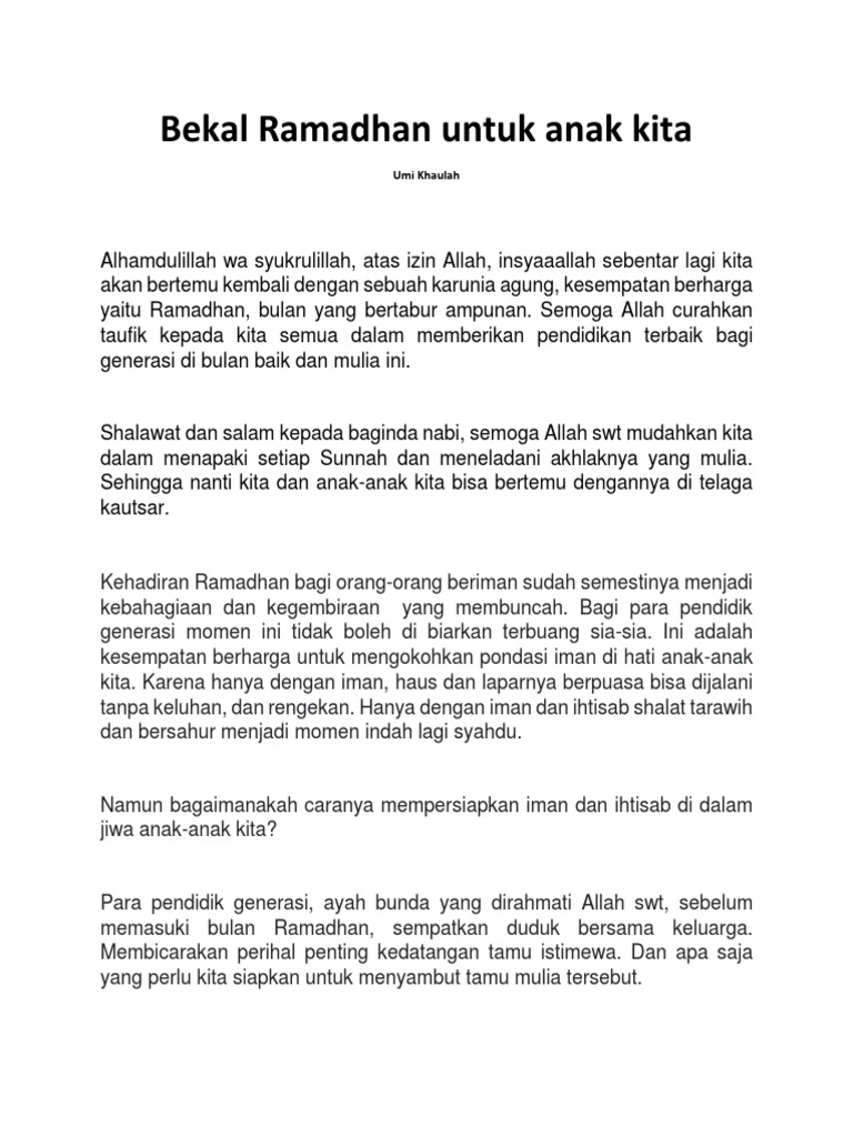 Bekal Iman dan Ihtisab Ramadhan Anak | PDF