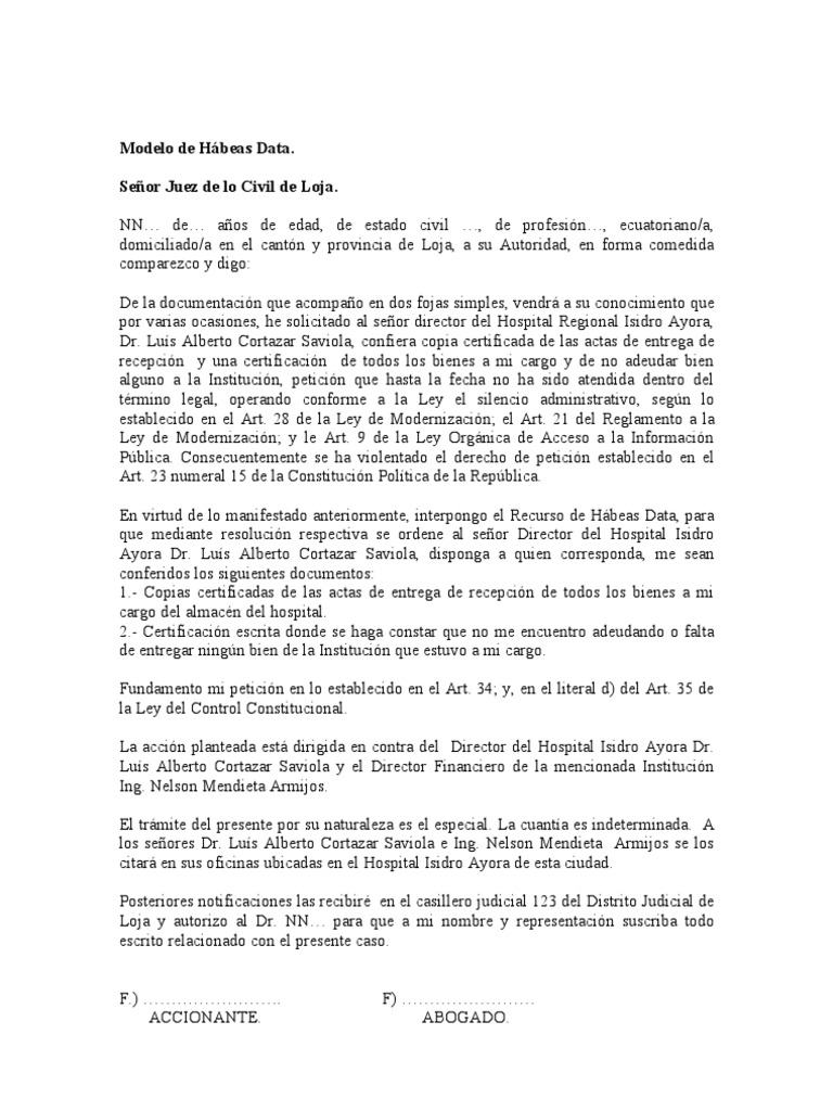 Modelo de Habeas Data | PDF