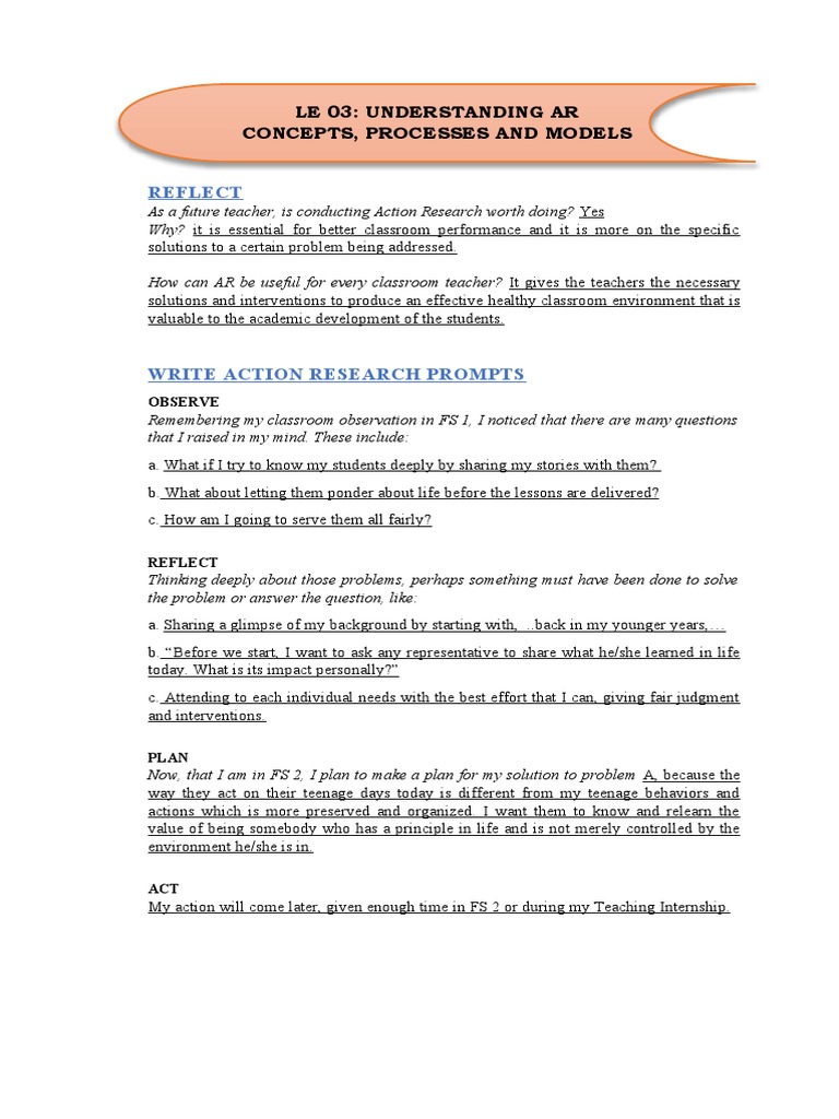 FS2 Le3 | PDF | Teachers | Action Research