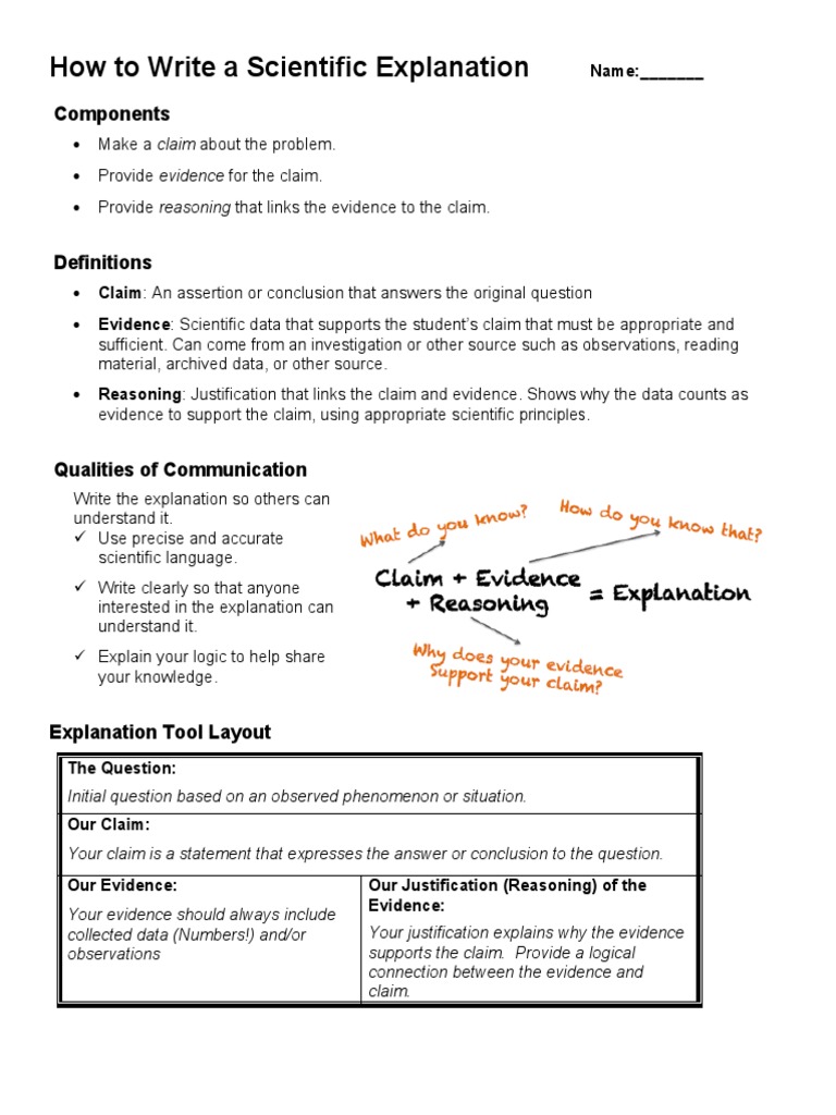 Claim Evidence Reasoning Worksheets