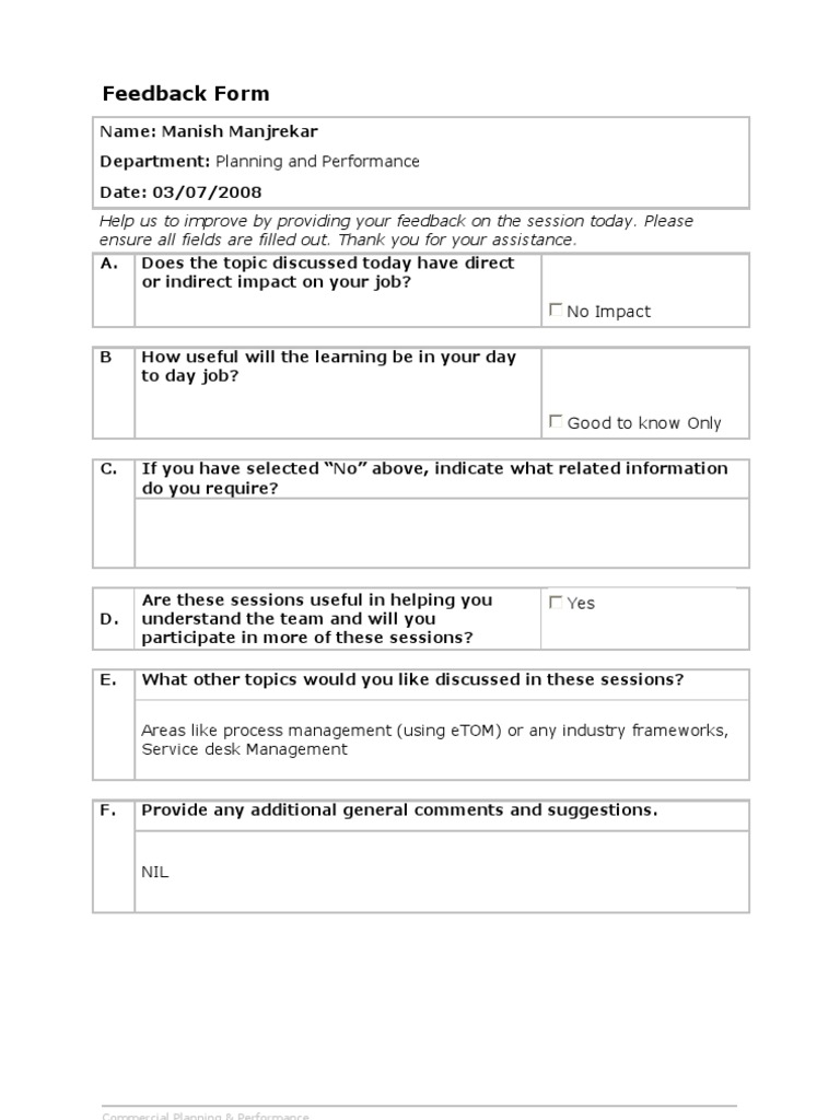 Lunchtime Learning Feedback Form | PDF | Business | Computers
