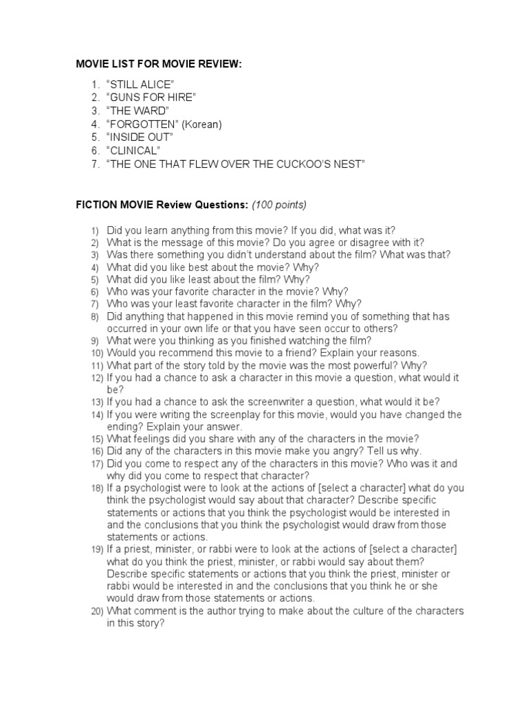 Movie Review Questions for Discussion | PDF
