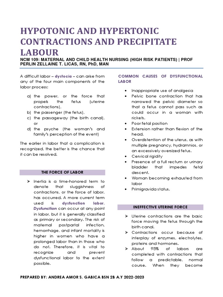 Hypotonic and Hypertonic Contractions and Precipitate Labour | PDF ...