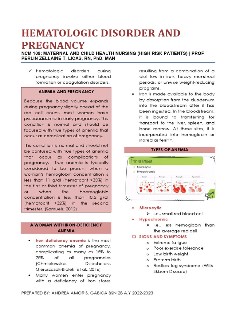 Hematologic Disorder and Pregnancy | PDF | Anemia | Medical Specialties