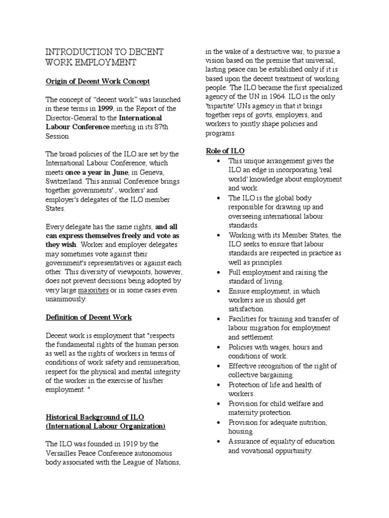 Introduction To Decent Work Employment | PDF | International Labour ...
