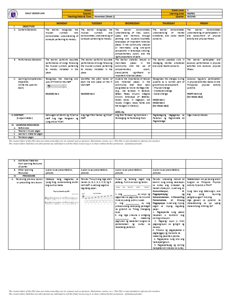 DLL Mapeh-5 Q2 | PDF | Learning | Understanding