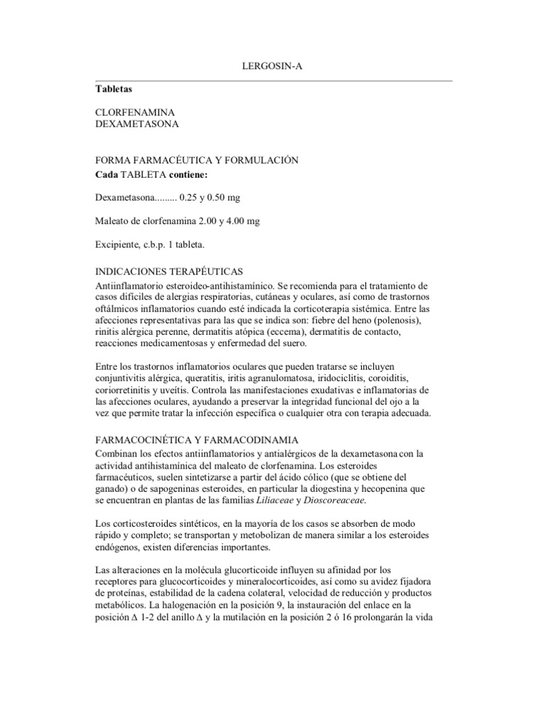 Uso y Dosis de Lergosin-A | PDF | Corticosteroides | Alergia