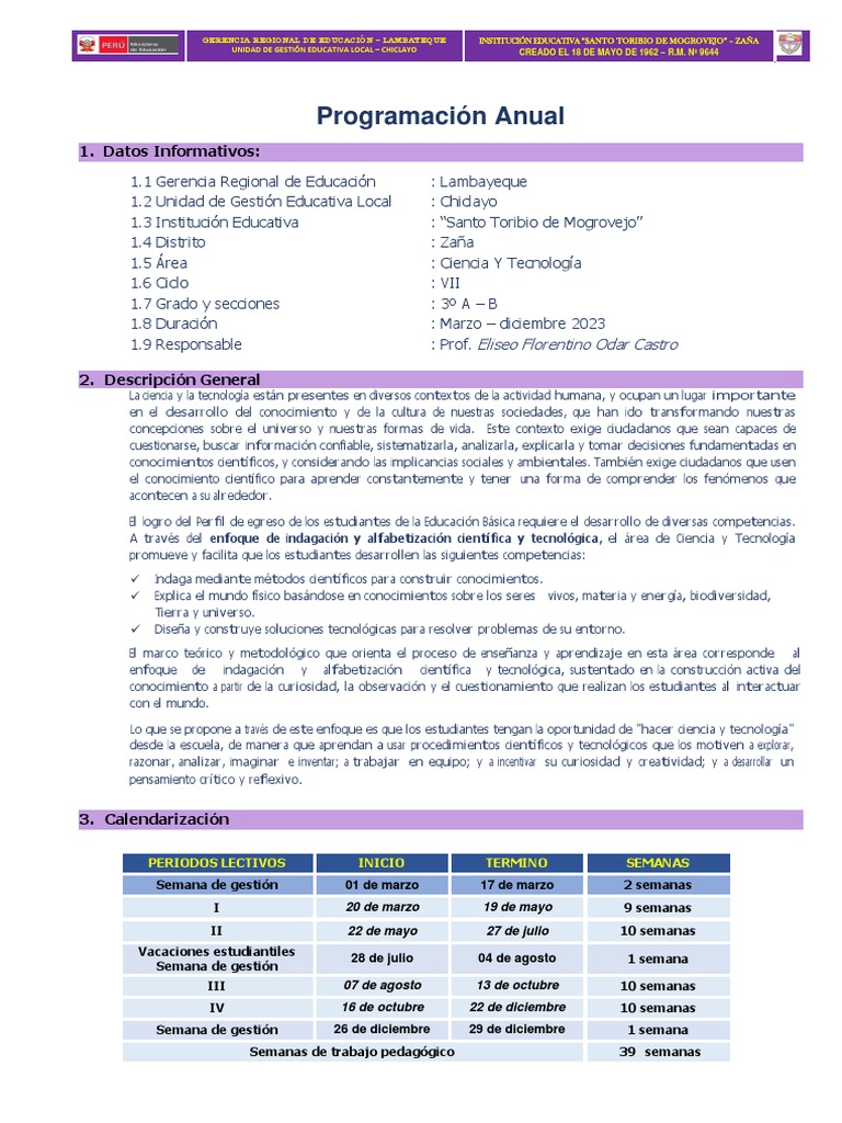 Programación Anual Cta Tercer Grado | PDF | Investigación cuantitativa | Química