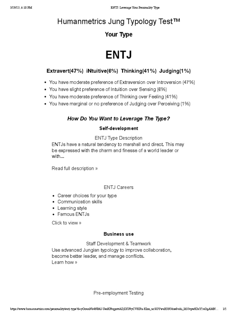 Entj Leverage Your Personality Type | PDF | Personality Type | Cognition