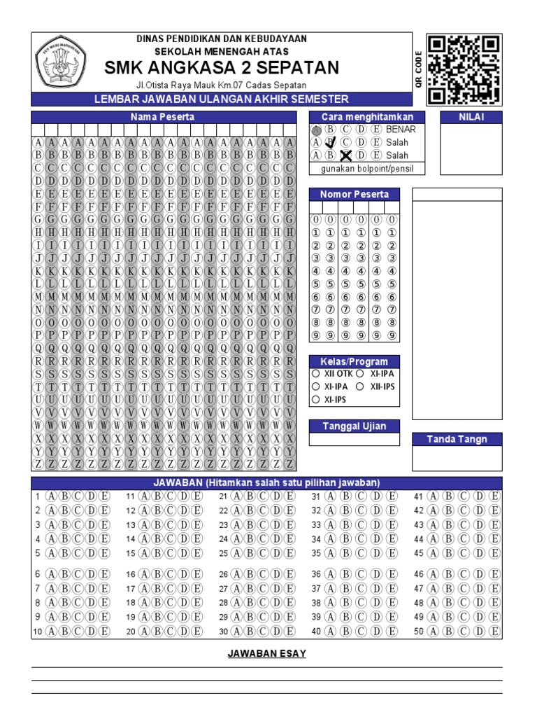 LJK Format Folio F4 Pilihan Ganda Dan Essay | PDF