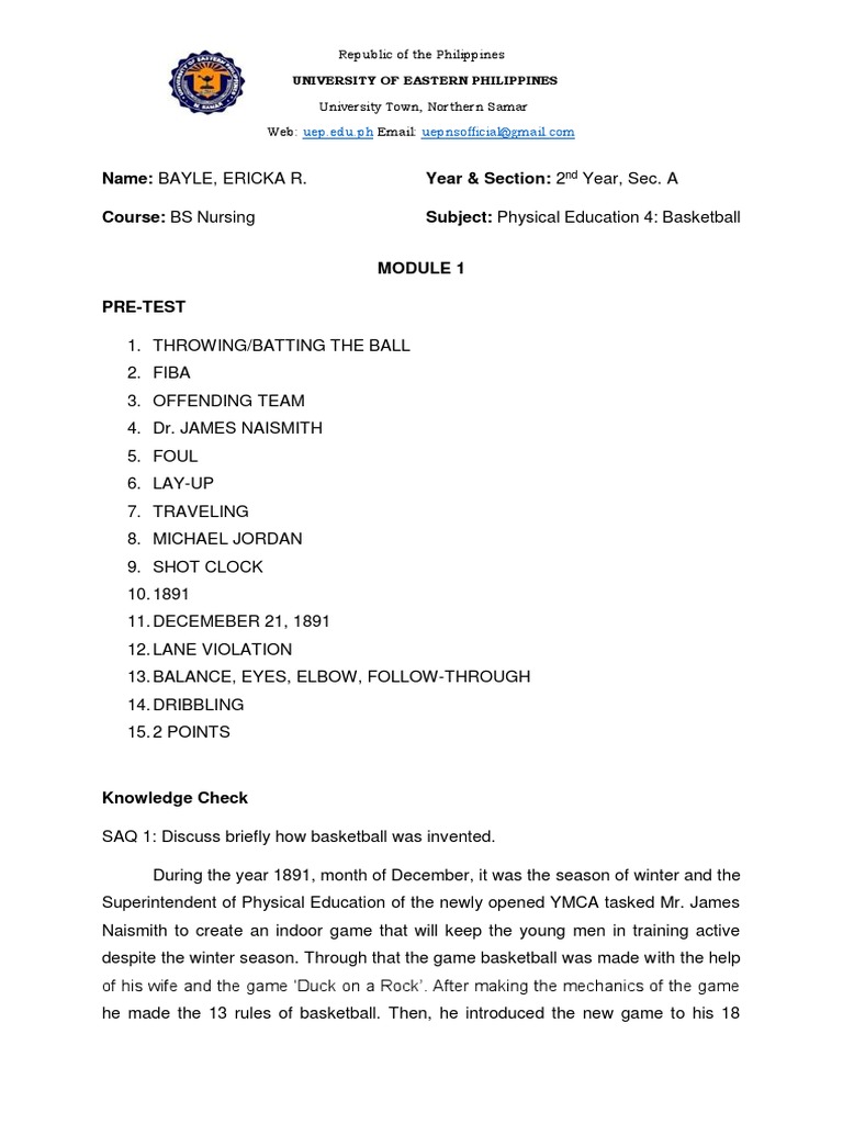 Name: Bayle, Ericka R. Year & Section: 2 Course: BS Nursing Subject ...