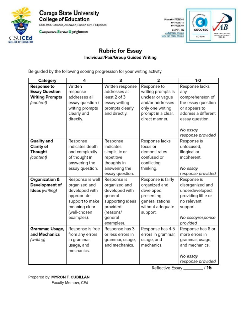 Essay Rubric | PDF | Cognition | Cognitive Science
