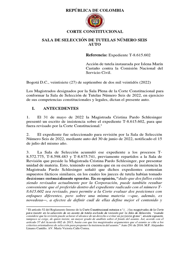 La Sala de Selección de Tutelas Número Seis resuelve desacumular y repartir nuevamente un ...
