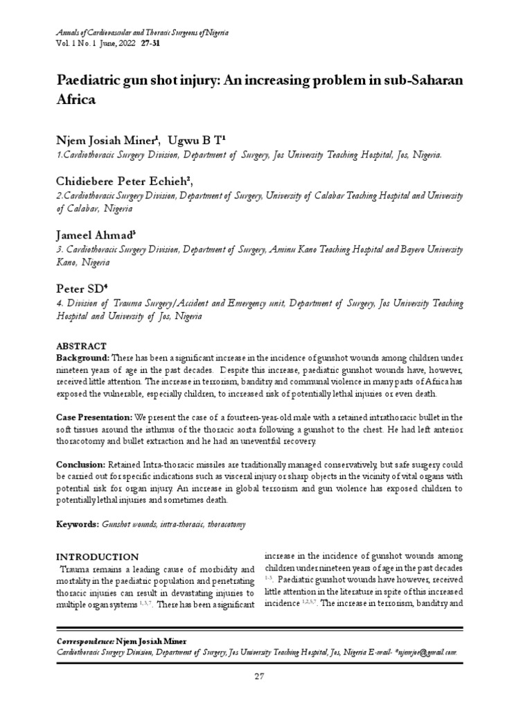 Pediatric Gun Shot Injury An Increasing Problem in Sub-Saharan Africa ...