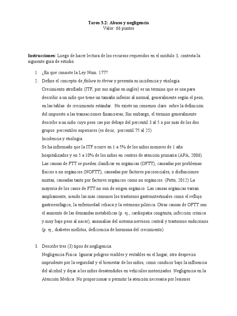 m3 Abuso y Negligencia Tarea 3-2 | PDF | Abuso infantil | Abuso sexual