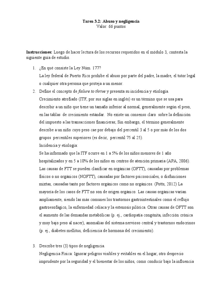 Tarea 3.2: Abuso y Negligencia | PDF | Abuso infantil | Abuso sexual