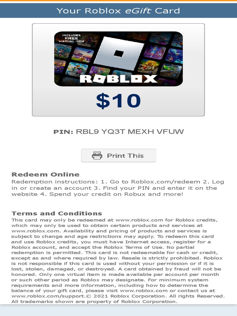 Your Roblox Egift Card 2 | PDF