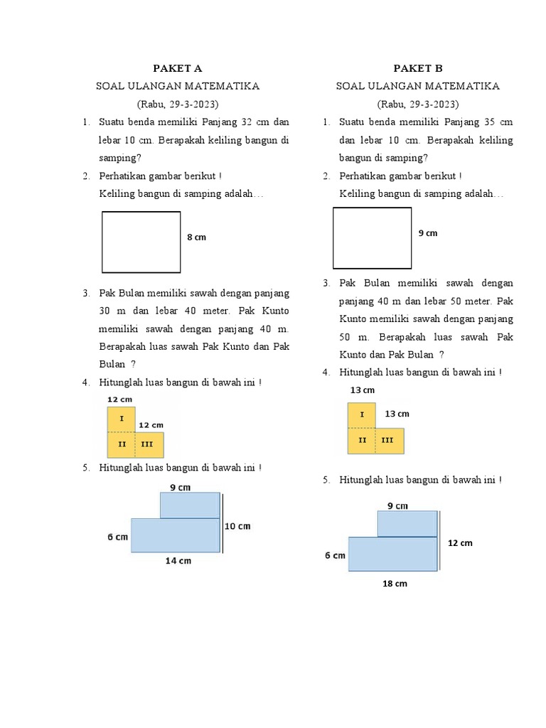 SOAL ULANGAN MATEMATIKA Luas Dan Keliling | PDF | Griya & Taman