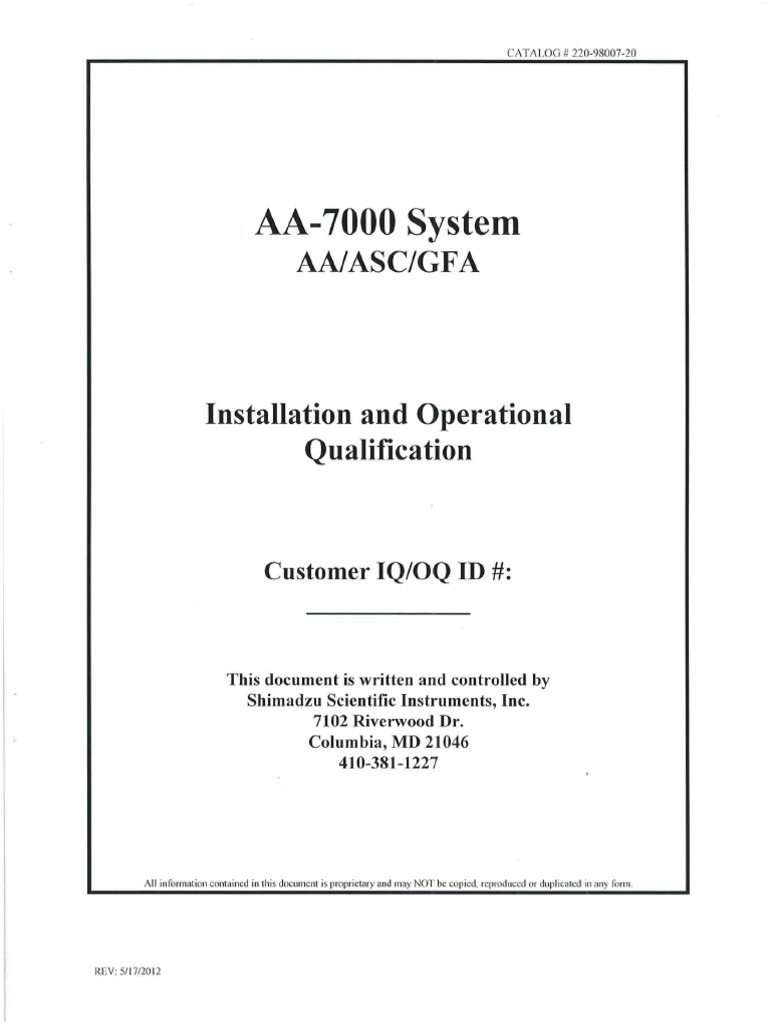 IQ-OQ-AA-7000 System AA-ASC-GFA | PDF
