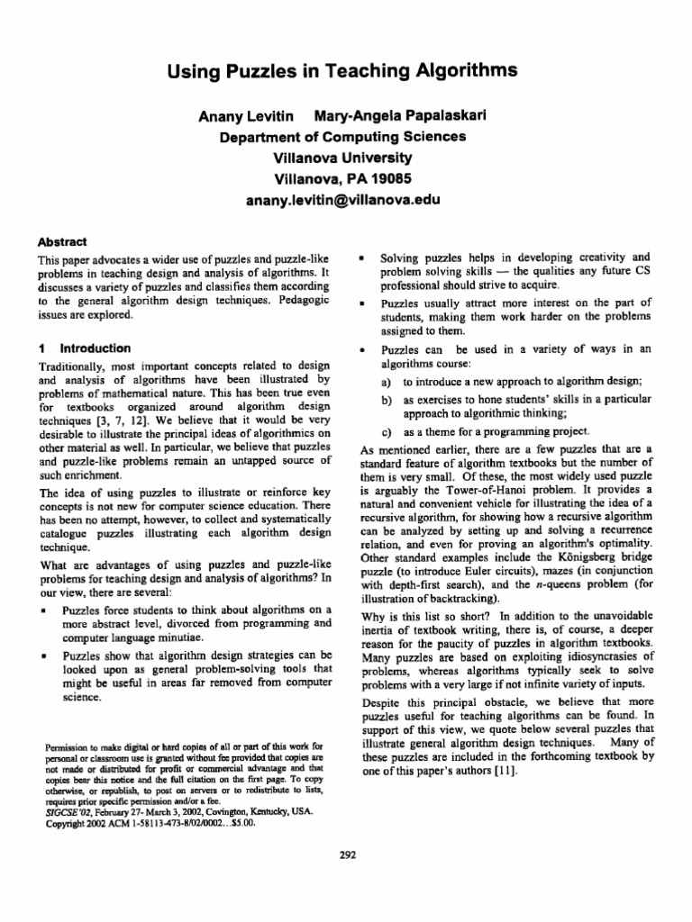 Using Puzzles In Teaching Algorithms Pdf Mathematical Logic Applied Mathematics