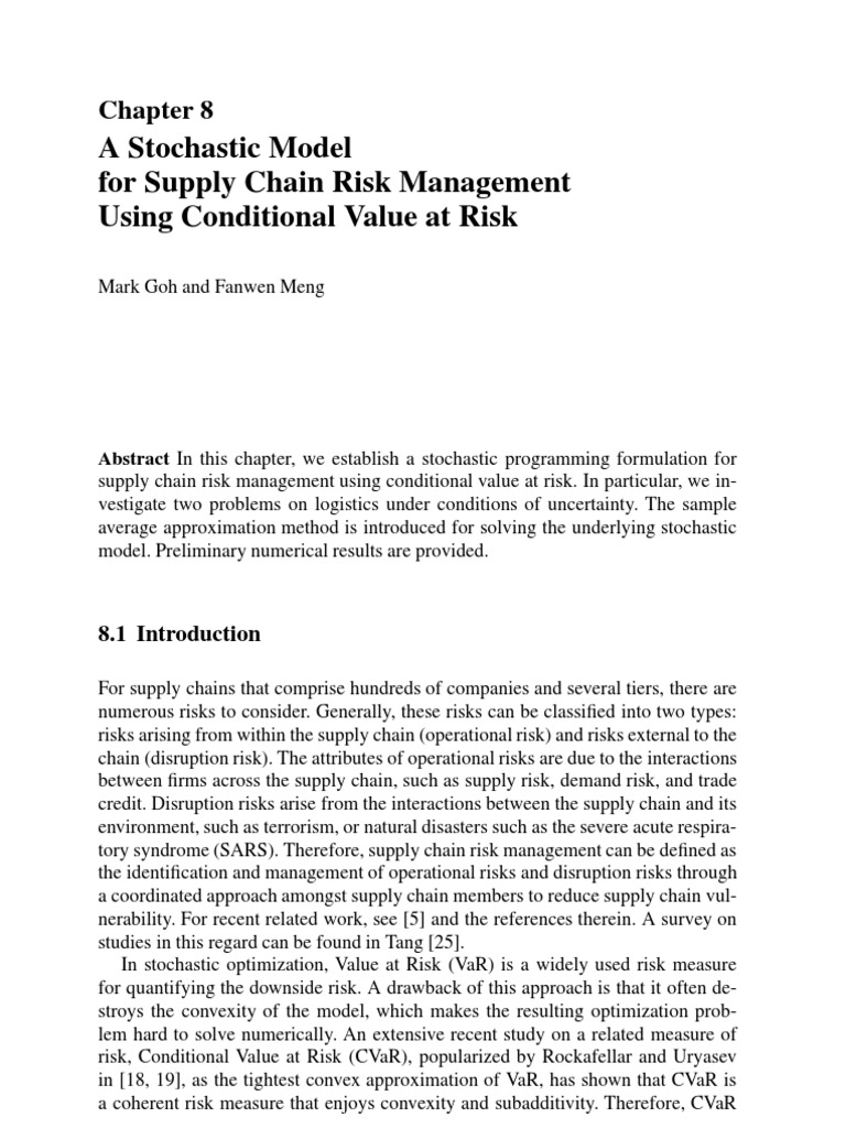 A Stochastic Model For Supply Chain Risk Management Using Conditional Value at Risk | PDF ...