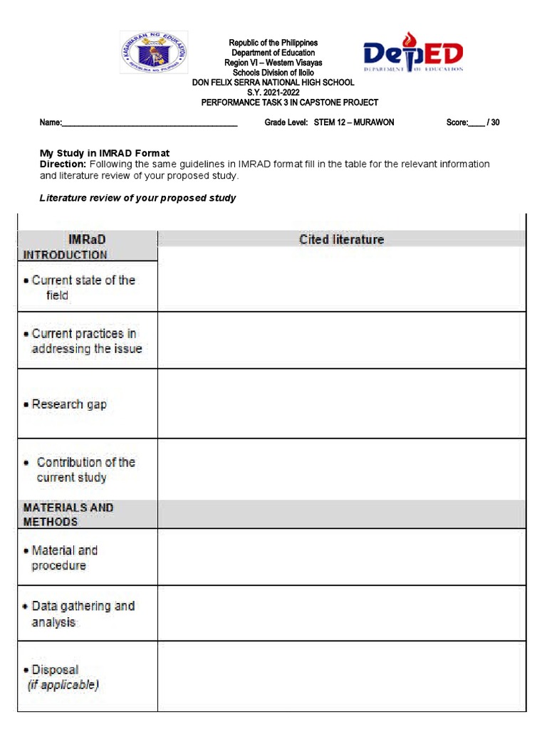 IMRAD Format Guide for Capstone Project | PDF