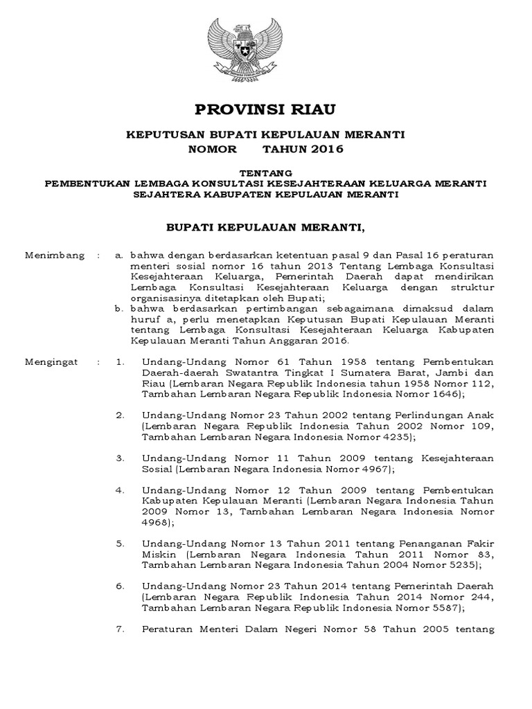Pembentukan LK3 Kabupaten Meranti | PDF