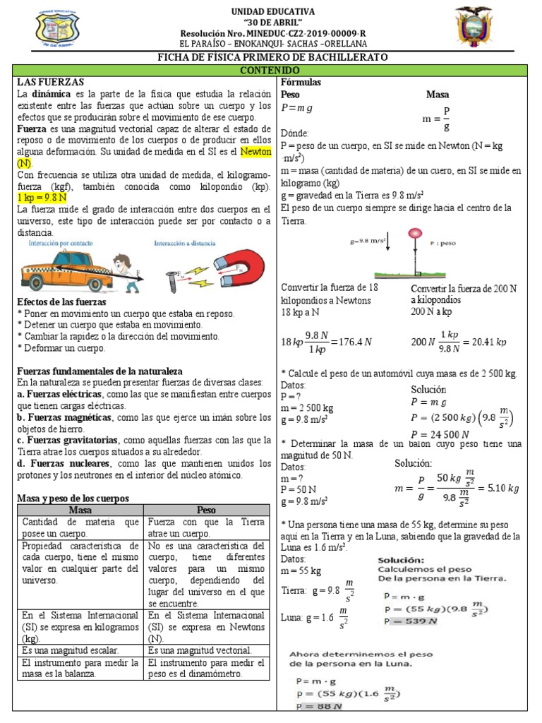Ficha 8 | PDF | Peso | Masa