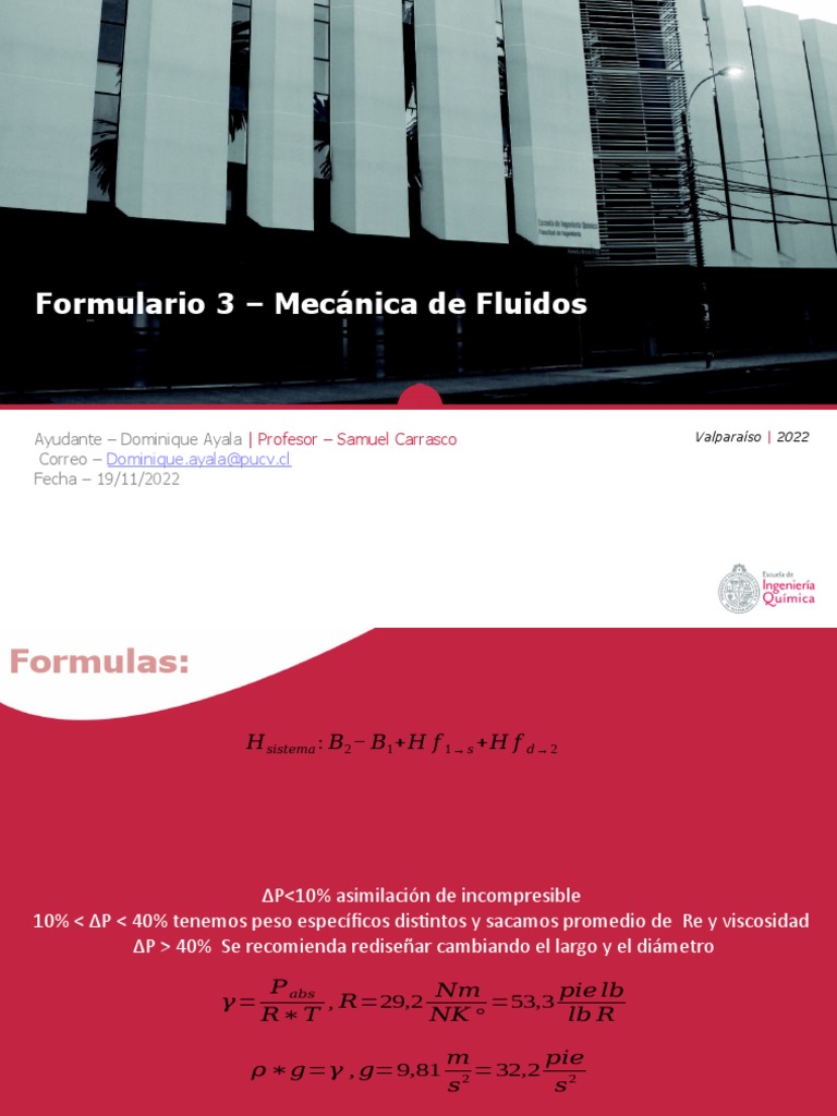 Formulario | PDF | Mecánica de fluidos | Mecánica de Medios Continuos
