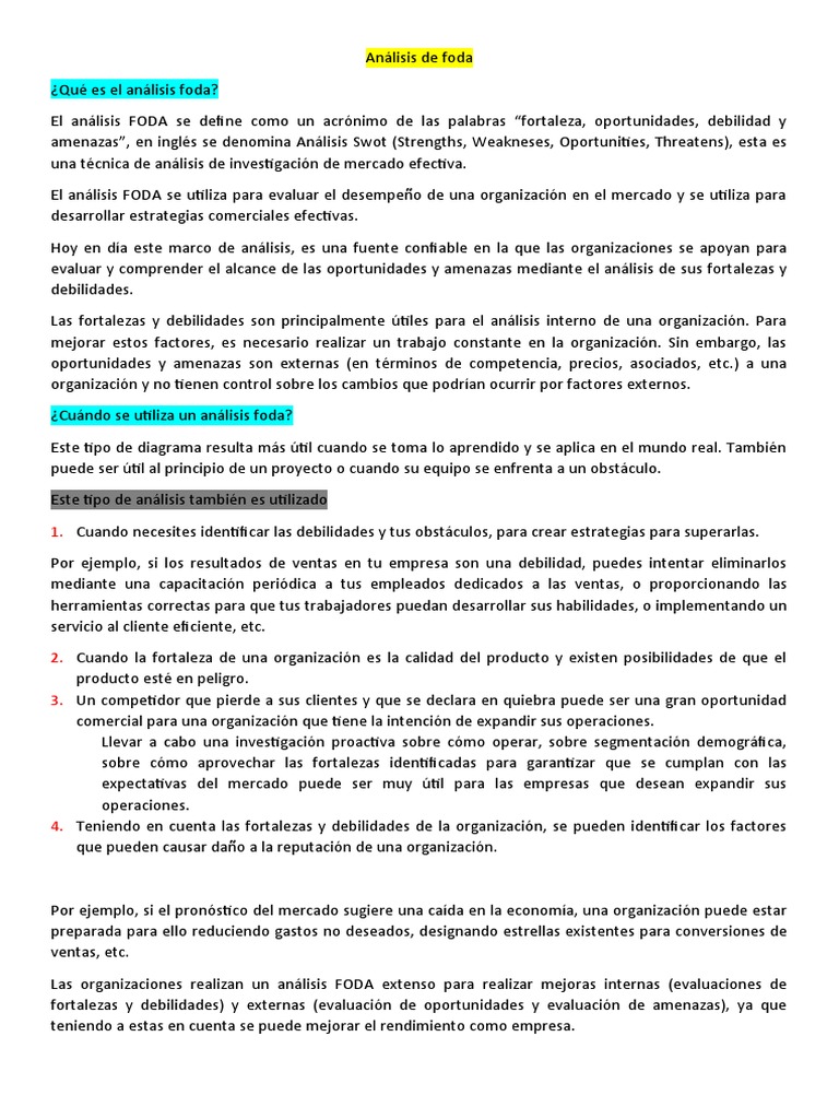 Análisis de Foda | PDF | Análisis FODA | Business Análisis de Foda | PDF | Análisis FODA | Business