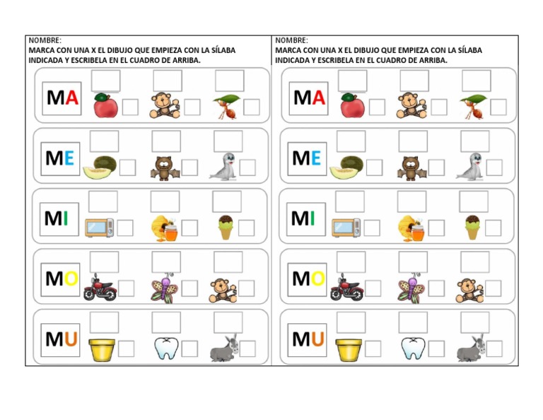 Ejercicio de Sílabas para Niños | PDF