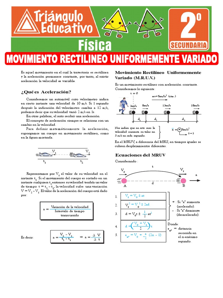 Movimiento Rectilíneo Uniformemente Variado (M.R.U.V.) : T T T V V A D A B | PDF | Aceleración ...